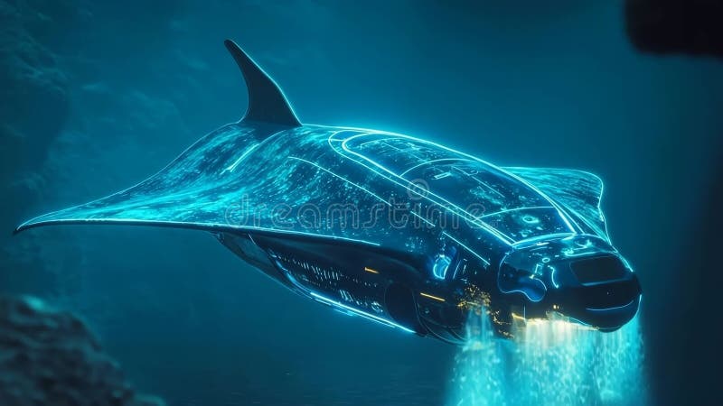 Exploring a Submarine Under Water with Light Beams Shining Down from ...