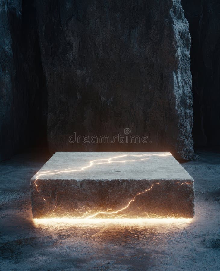 Glowing Stone Block in Dark Cave Stock Illustration - Illustration of ...