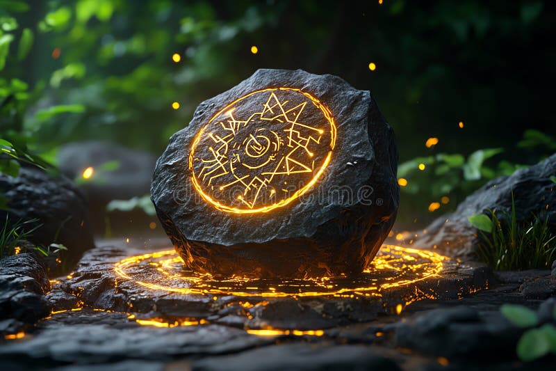 A Glowing Stone with a Mystical Symbol in a Forest Setting. the Stone ...