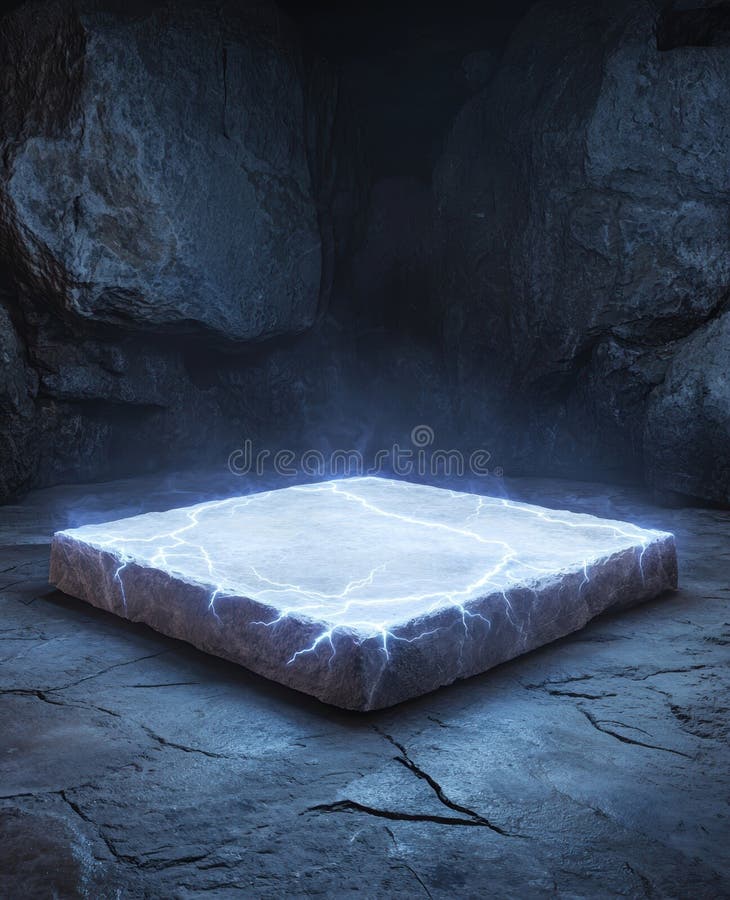Glowing Stone Platform in Dark Cave Stock Illustration - Illustration ...