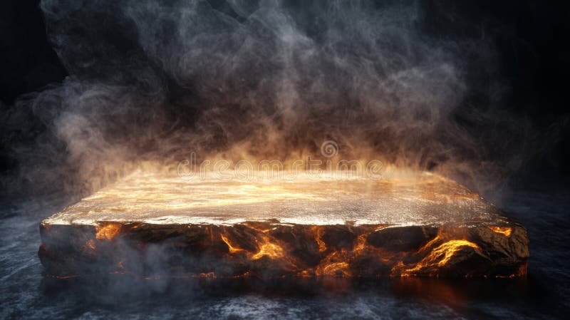 Glowing Stone Platform with Smoke and Fire Stock Illustration ...