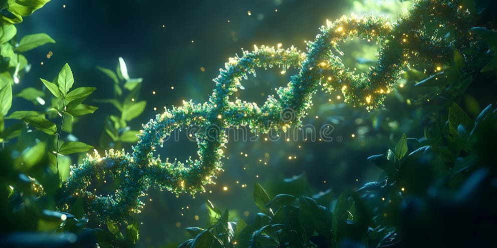 A Glowing Strand of DNA in a Forest Setting Stock Illustration ...