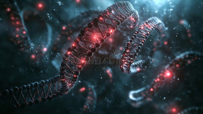 Glowing Strands of DNA Helix Spiral in Space Stock Illustration ...
