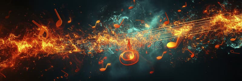 Fiery Trail of Musical Notes in an Abstract Universe Stock Illustration ...