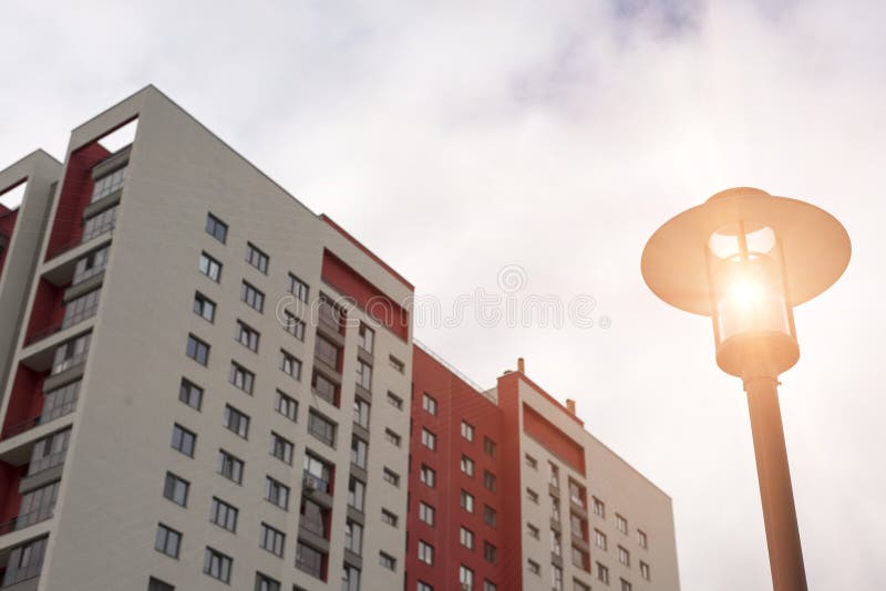 Glowing Street Light on Background of High Stock Image - Image of ...