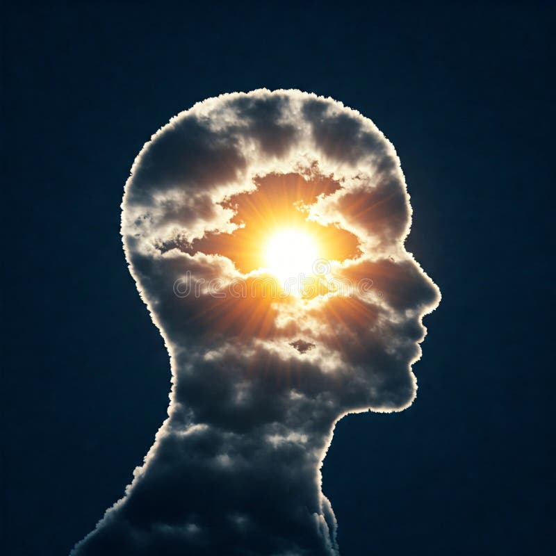 Glowing Sun Inside Head Silhouette Stock Illustration - Illustration of ...