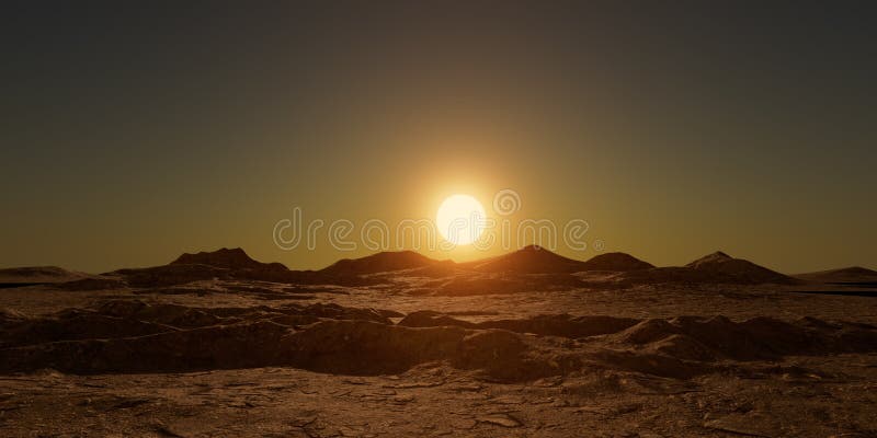 Glowing Sun Over 3D Rendered Vast Desert Landscape Stock Illustration ...