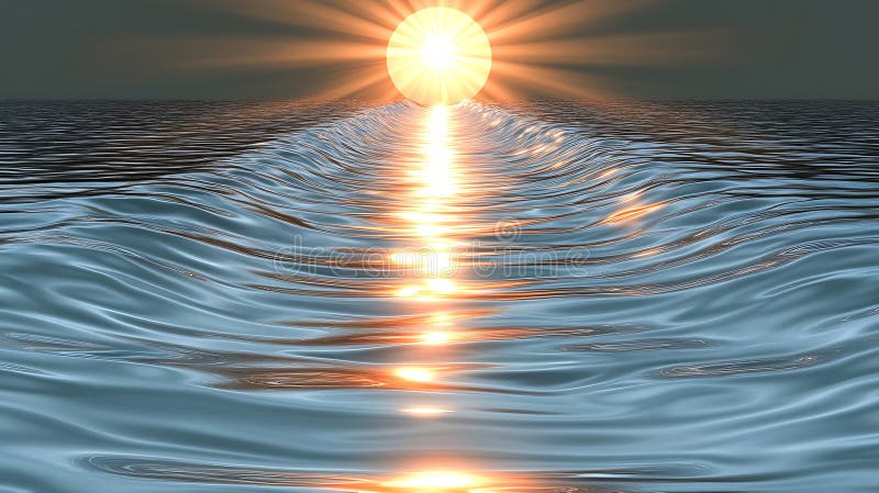 A Glowing Sun Reflecting Its Light Across the Wavy Ocean Surface Stock ...