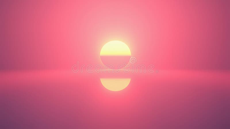 A Glowing Sun Sets Over a Reflective Surface Creating a Warm Pink Glow ...