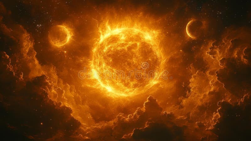 An Enormous Glowing Sun and Cosmic Landscape Stock Illustration ...