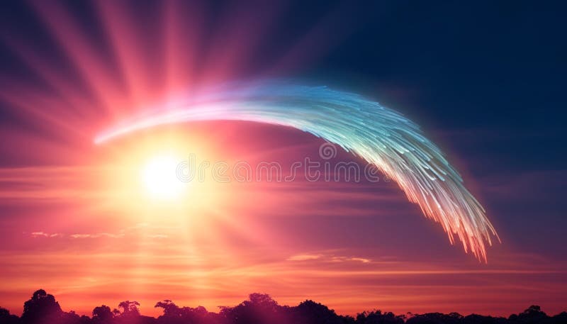 The Glowing Sunset Sky Explodes with Vibrant Multi Colored Patterns Generated by AI Stock ...