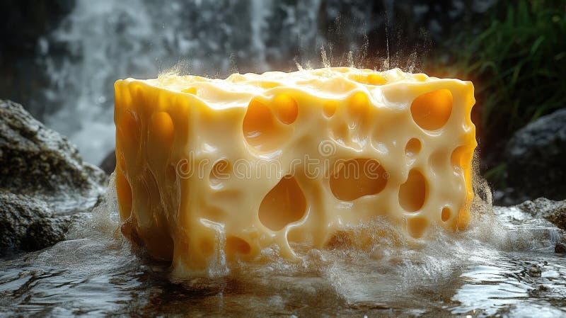 Glowing Swiss Cheese in Natural Setting, Melting Effect Stock Image ...