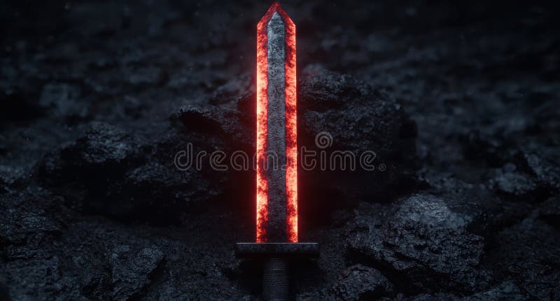 Glowing Sword Emerging from Volcanic Rock Stock Illustration ...