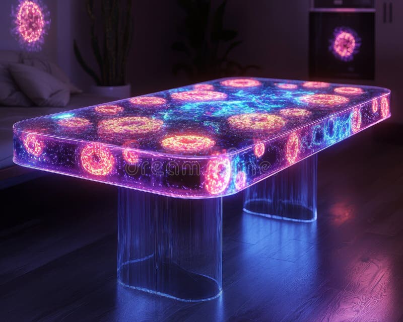 Glowing Table with Vibrant, Colorful Patterns Resembling Cells and ...
