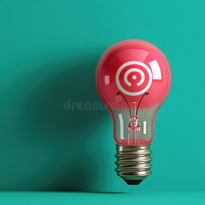 A Glowing Target Symbol within a Red Lightbulb, Contrasted by a Teal ...