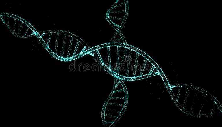 Glowing Teal DNA Double Helix on Black Background Stock Illustration ...