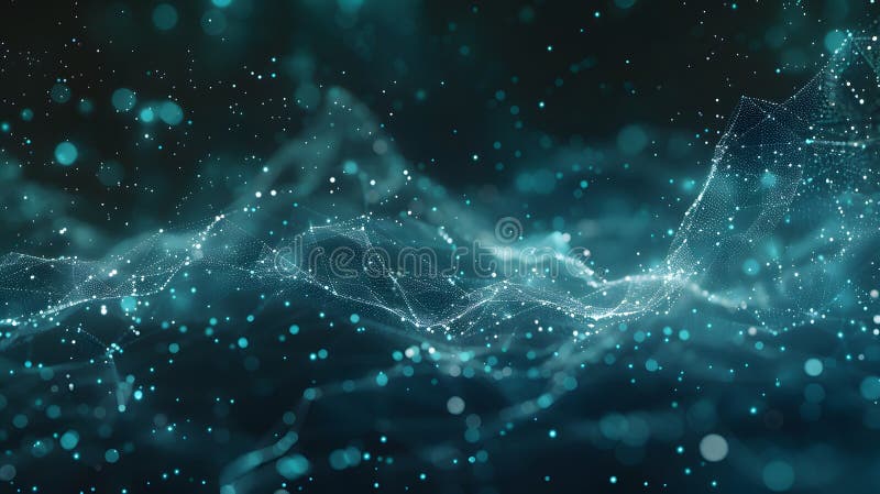 Glowing Teal Particle Network Wave Background Stock Illustration ...
