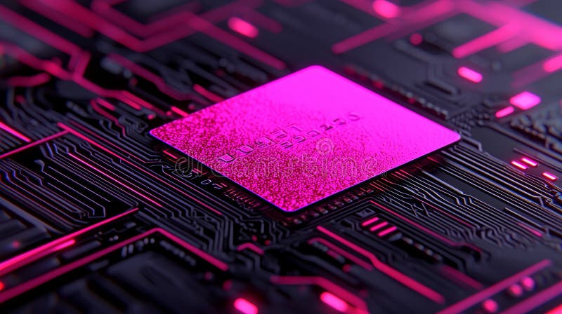 Glowing Tech Circuit Board with Holographic Element Stock Illustration ...