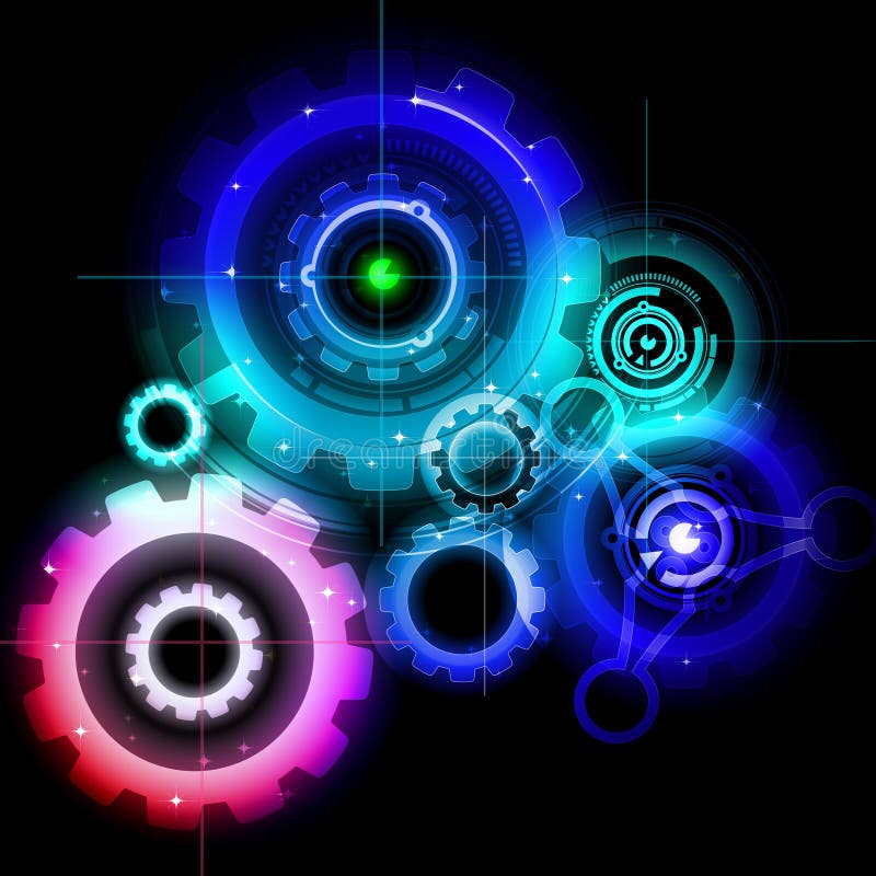 Glowing Techno Gears stock vector. Illustration of cogwheel - 17344562