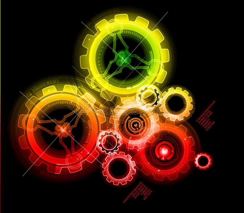 Glowing Techno Gears stock vector. Illustration of cogwheel - 17344562