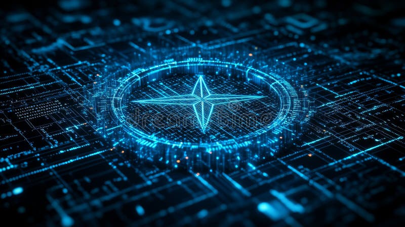 Glowing Technological Compass. Digital Navigation System. Futuristic ...