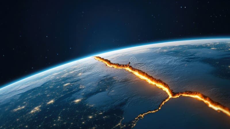 A Glowing Tectonic Rift Seen from Space. Stock Illustration ...