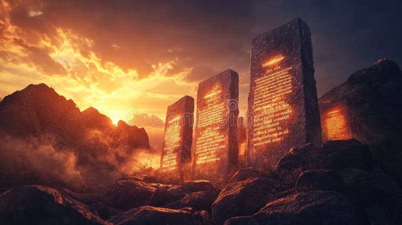 Glowing Ten Commandments on Stone Tablets Stock Image - Image of sacred ...