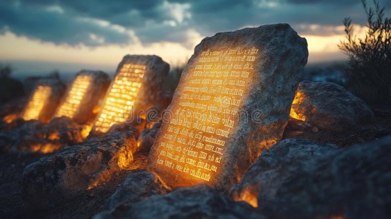 Glowing Ten Commandments on Stone Tablets Stock Image - Image of ...