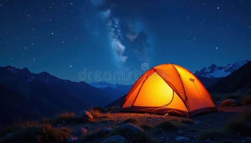 Glowing Tent Interior, Starry Night Sky Visible, Relaxation, Light ...