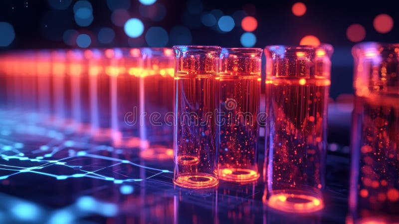 Glowing Test Tubes in a Futuristic Lab Setting Stock Illustration ...