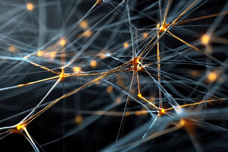 Neural Network Composed of Radiant Threads on a Smooth Black Background ...