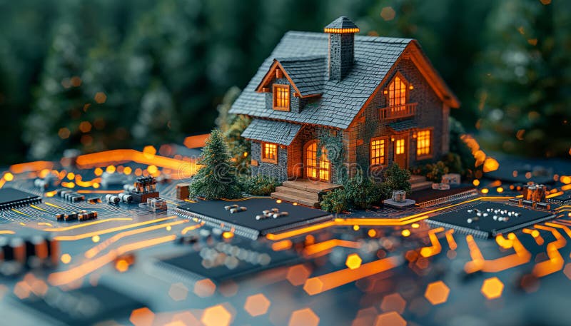 Tiny House Glowing on Tech Motherboard Stock Image - Image of miniature ...