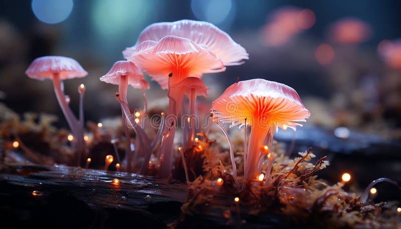 Glowing Toadstool, a Slimy Beauty in Nature Dark Forest Generated by AI ...