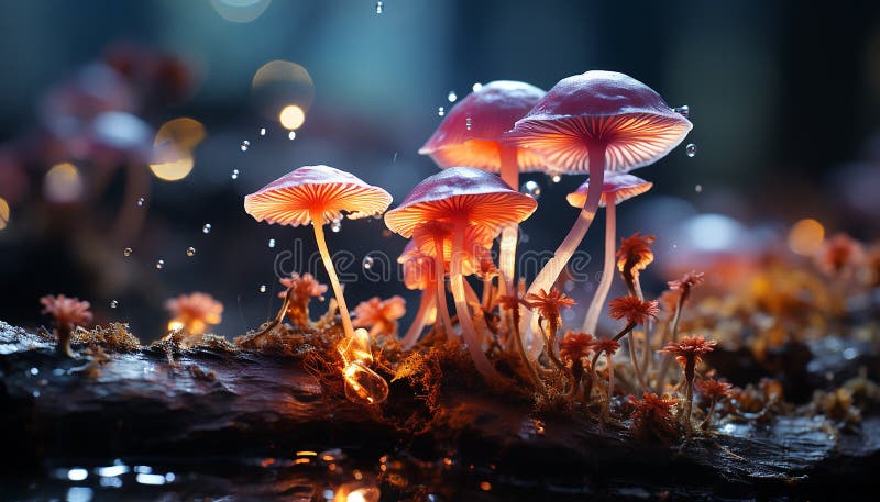 Glowing Toadstool on Wet Leaf, Nature Dangerous Beauty Generated by AI ...