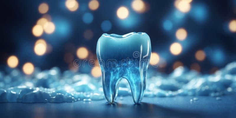 Glowing Tooth with Protective Energy Waves on a Blue Background. Stock ...