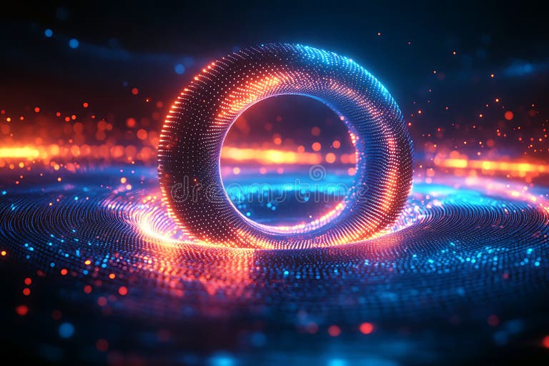 Glowing Torus Shape Hovering Above a Blue and Orange Light-filled ...
