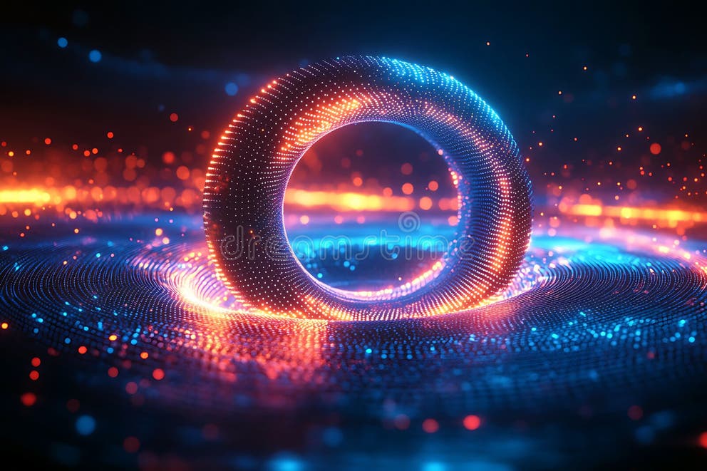 Glowing Torus Shape Hovering Above a Blue and Orange Light-filled ...