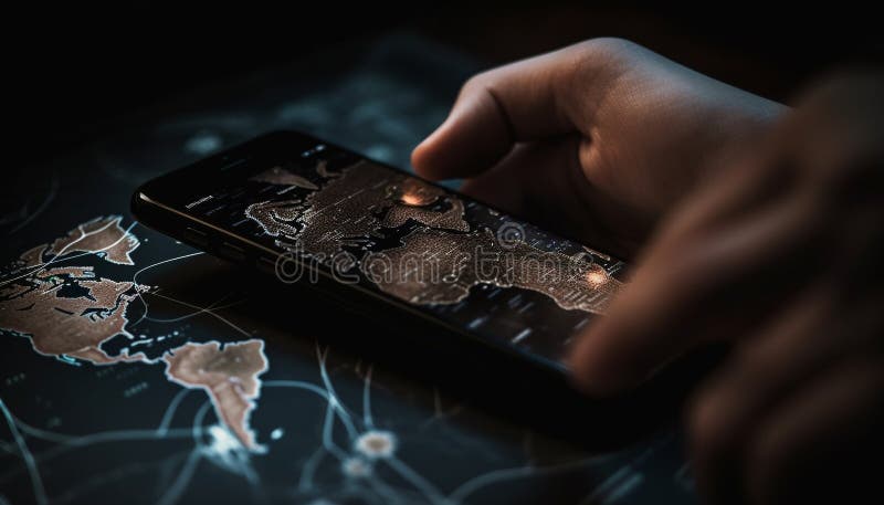 A Glowing Touch Screen Phone Lights Up Night Generated by AI Stock ...