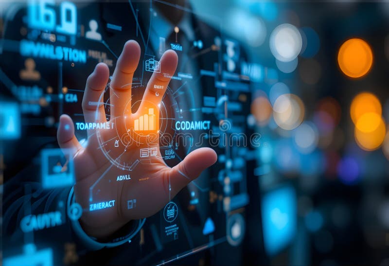 Glowing Touchscreen Interaction Representing Next-Gen Technology and ...