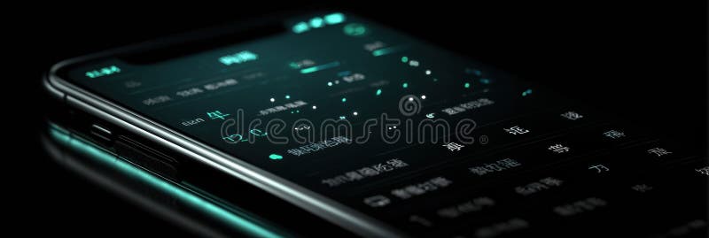 Glowing Translator App in a Dark Environment with Floating Symbols ...