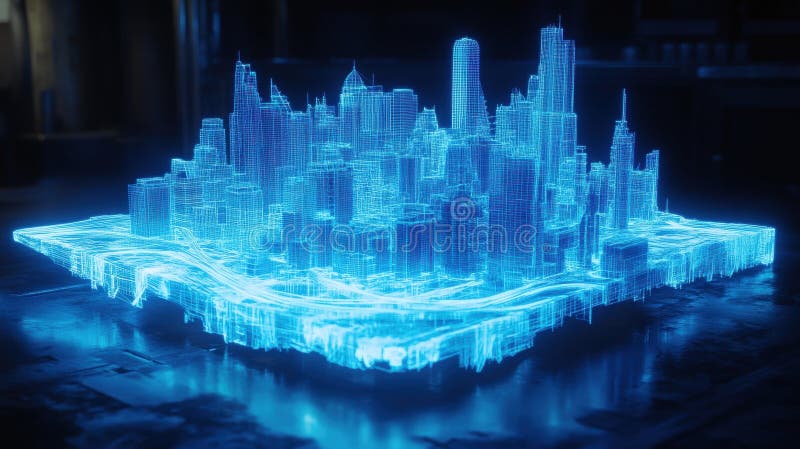 A Glowing, Translucent Cityscape Model Showcasing Futuristic ...