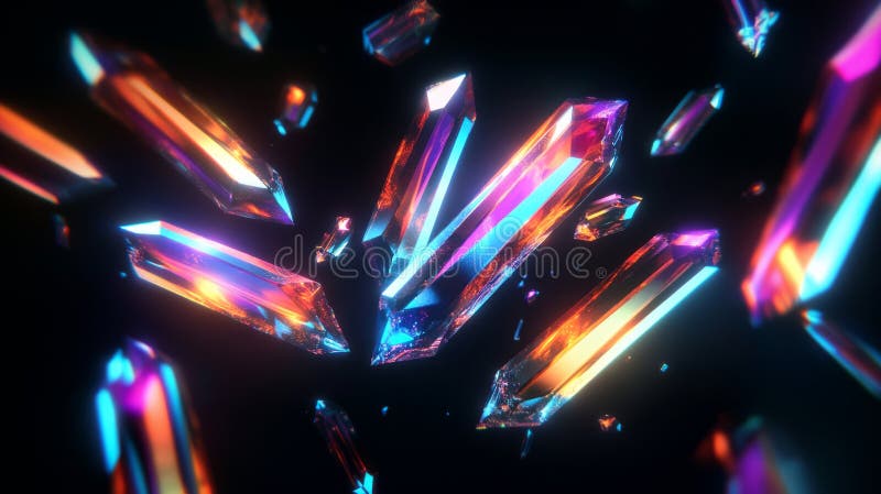 Glowing Translucent Crystals with Vivid Colors on Dark Background Stock ...