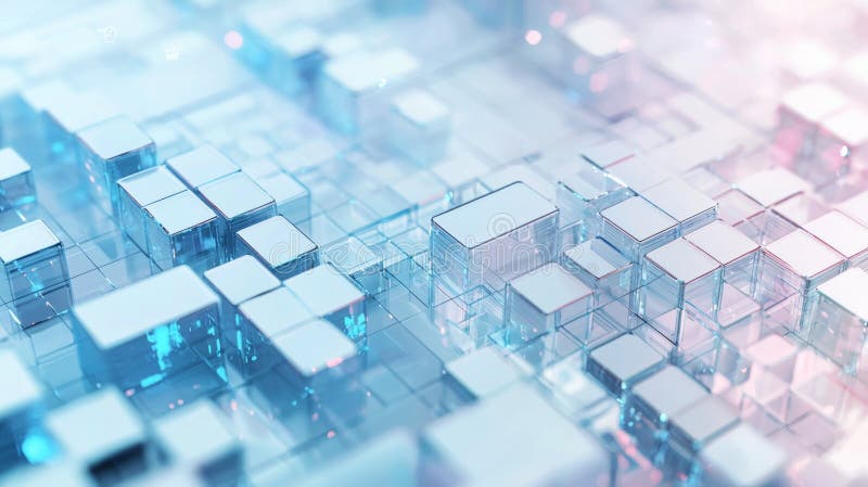 Glowing Translucent Cubes in Vibrant Blue and Pink Create a Futuristic ...