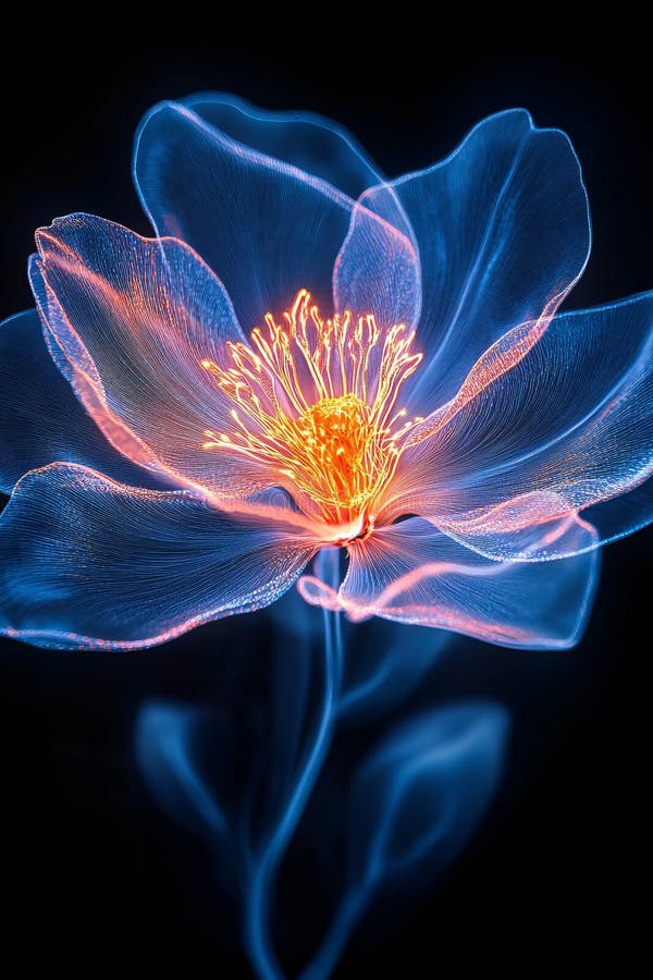 Glowing Translucent Flower in Dark Background with Neon Light Effects ...