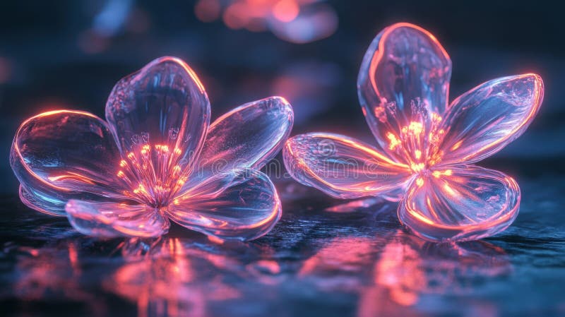 Glowing Translucent Flowers on Water Surface with Vibrant Colors and ...