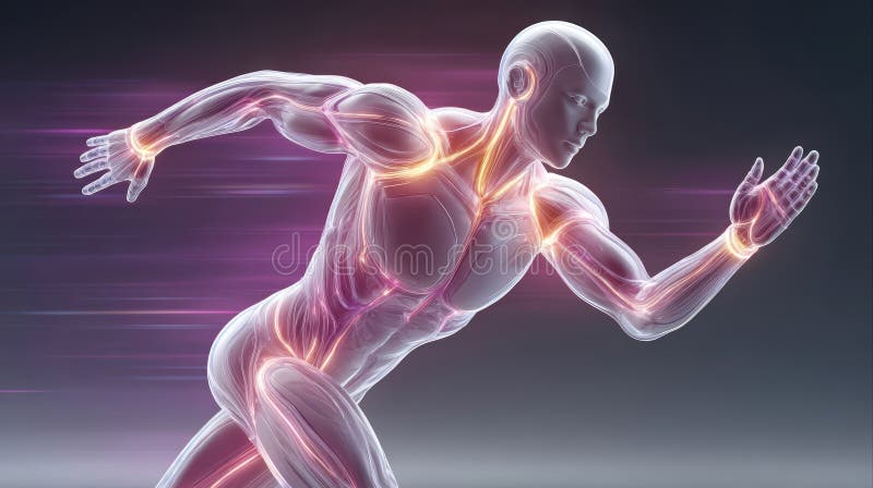 Glowing Translucent Humanoid Figure in Dynamic Running Pose with ...