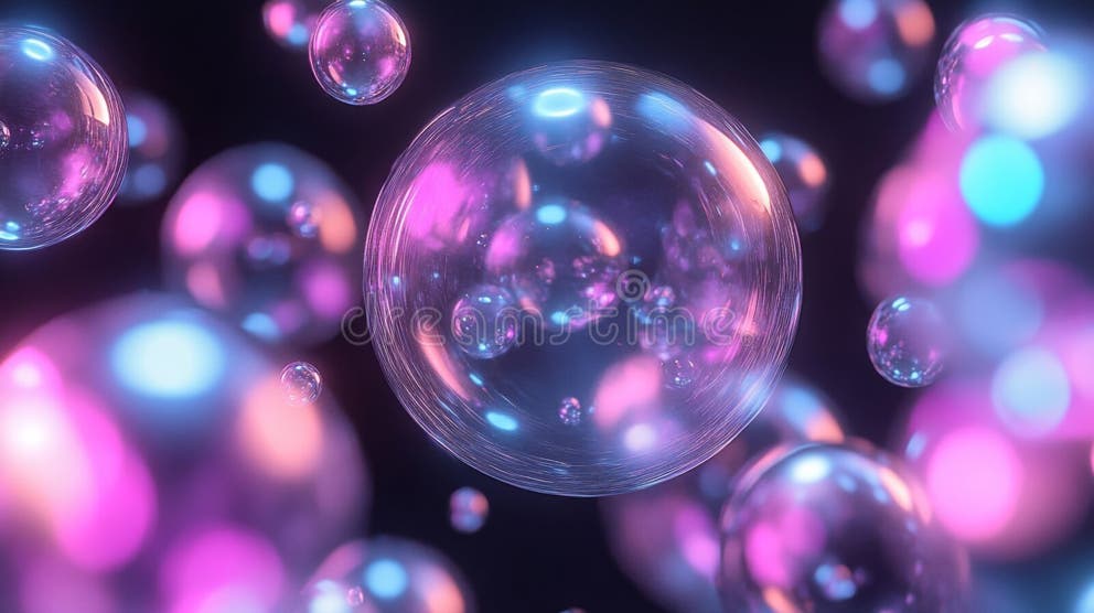 Glowing Translucent Spheres Float in Vibrant Neon Light Stock ...