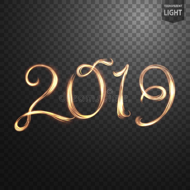 Glowing 2019 on Transparent Background, Abstract Light Speed Motion ...