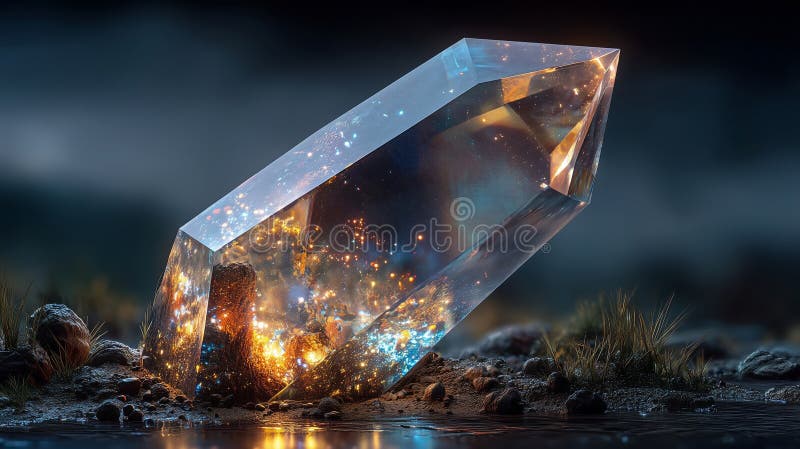 Glowing Transparent Crystal on a Natural Surface Stock Illustration ...