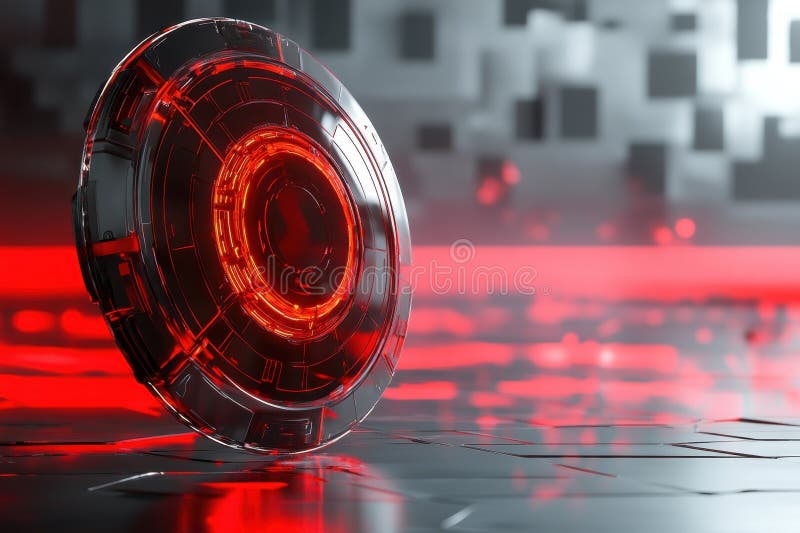 Futuristic Transparent Disc Illuminated by Red Lights on a Digital ...